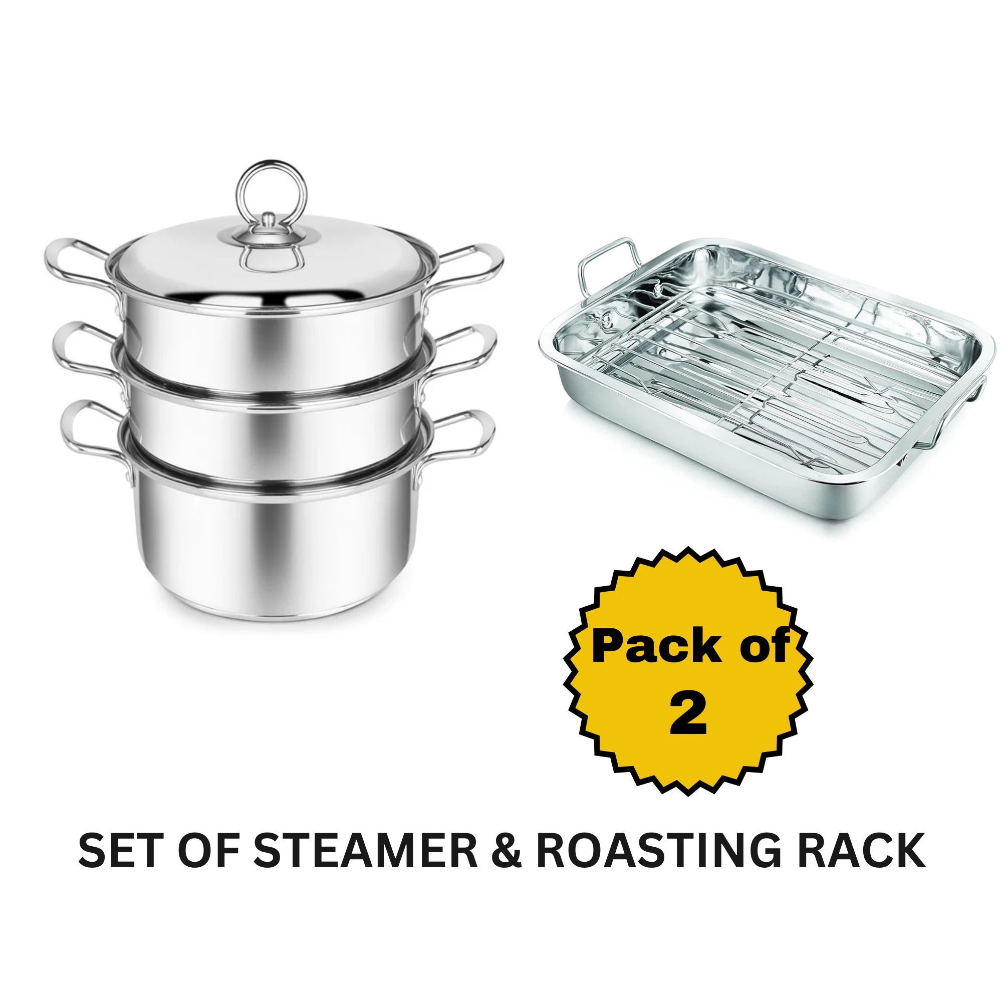 Buy Ultimate Kitchen Combo: Roasting Rack & 3-Tier Steamer Set Online ...